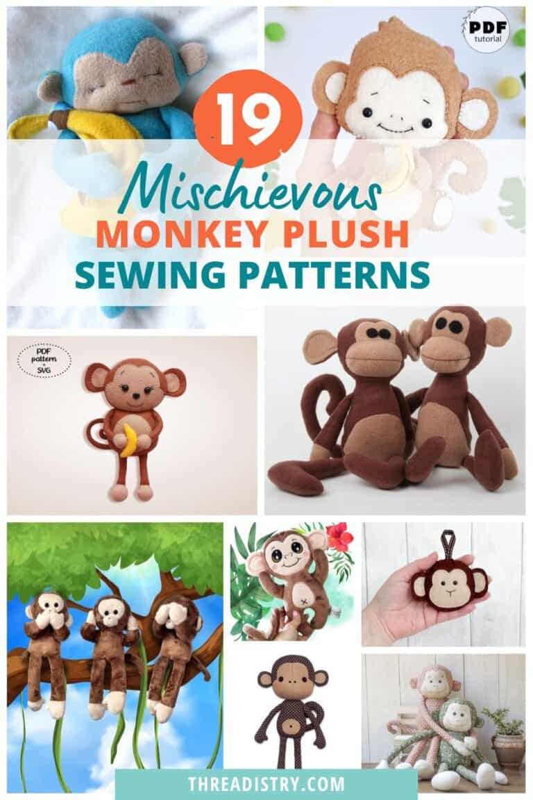 19 Mischievous Monkey Plush sewing patterns